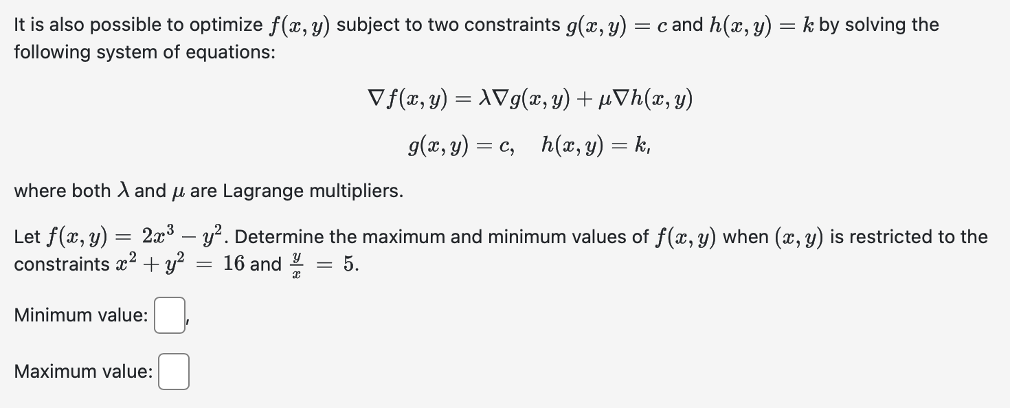 Solved It is also possible to optimize f(x,y) ﻿subject to | Chegg.com