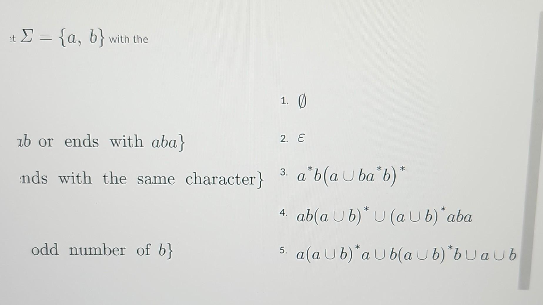 Solved Match the following languages over the alphabet | Chegg.com