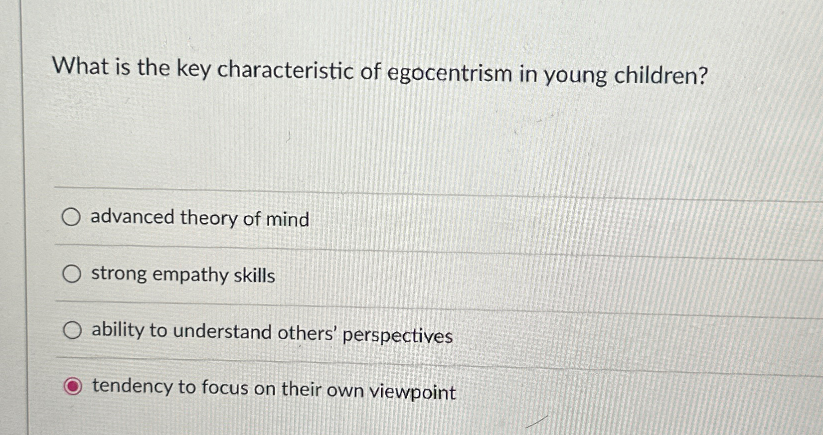 Solved What is the key characteristic of egocentrism in | Chegg.com