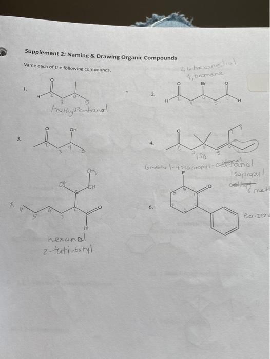 Solved Supplement 2: Naming & Drawing Organic Compounds Name | Chegg.com
