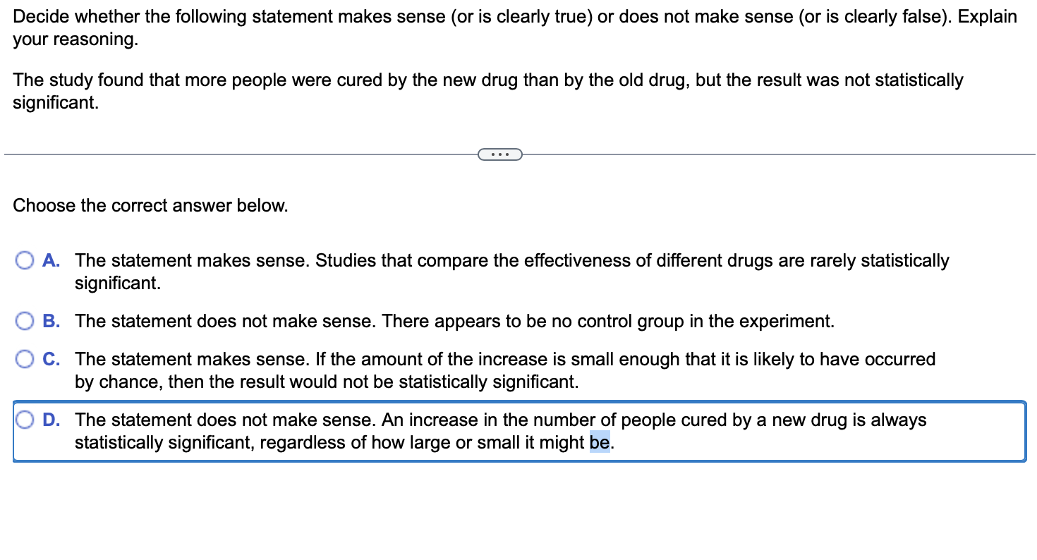 Solved Decide whether the following statement makes sense | Chegg.com