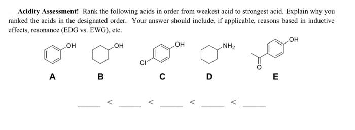 Solved Acidity Assessment! Rank the following acids in order | Chegg.com