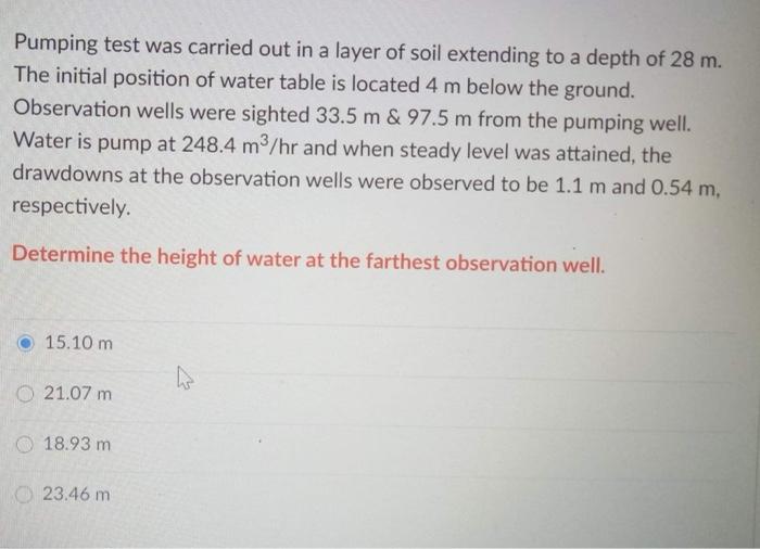 Solved Pumping test was carried out in a layer of soil | Chegg.com