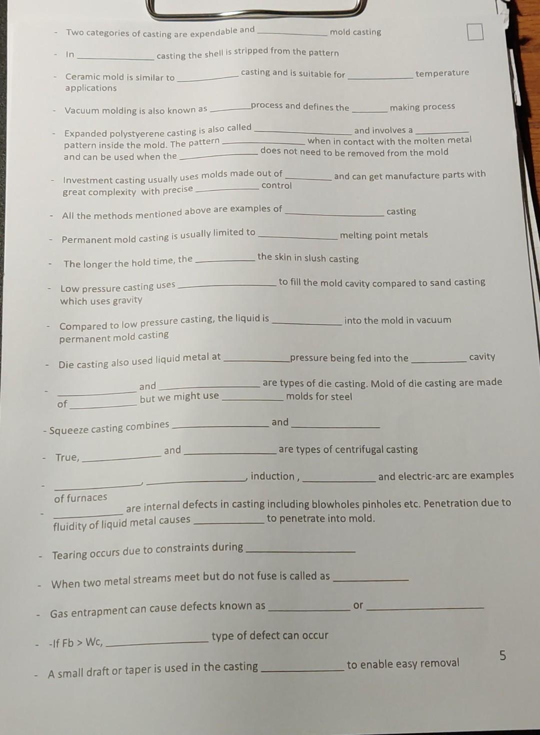 Solved - Two categories of casting are expendable and mold | Chegg.com