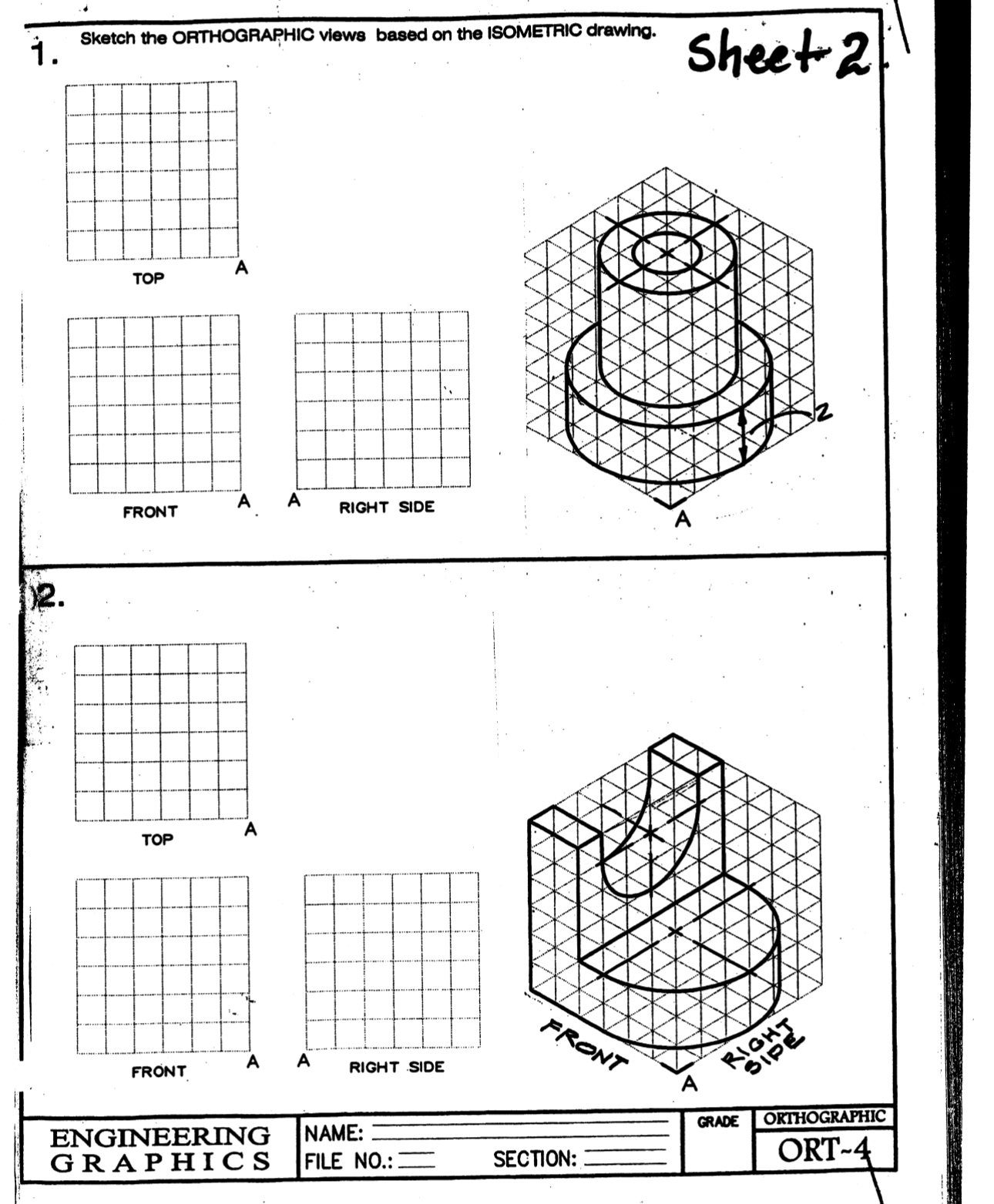 Solved Sketch the ORTHOGRAPHIC views based on the ISOMETRIC | Chegg.com