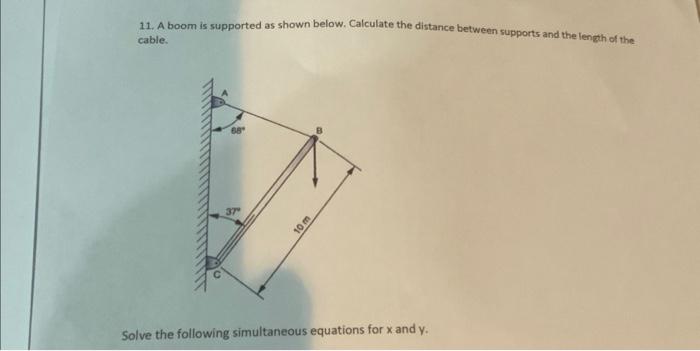 Solved 11. A boom is supported as shown below. Calculate the | Chegg.com