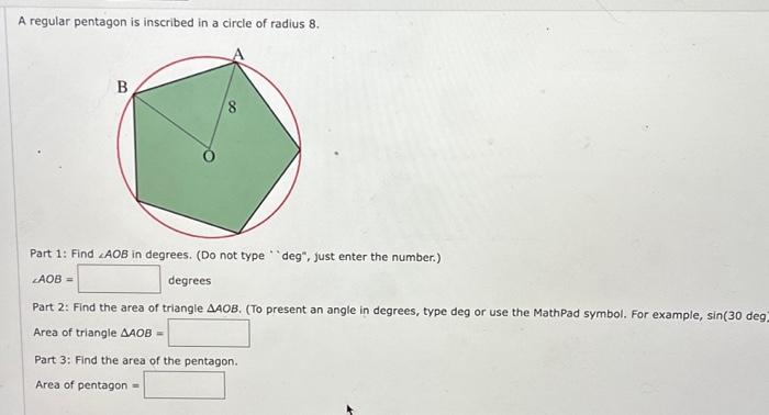 Solved A regular pentagon is inscribed in a circle of radius | Chegg.com