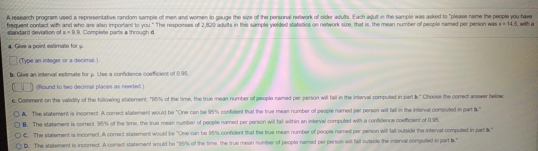 Solved A research program used a representative random | Chegg.com