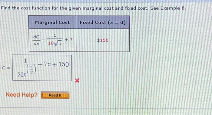 Solved Find the cost function for the given marginal cost | Chegg.com