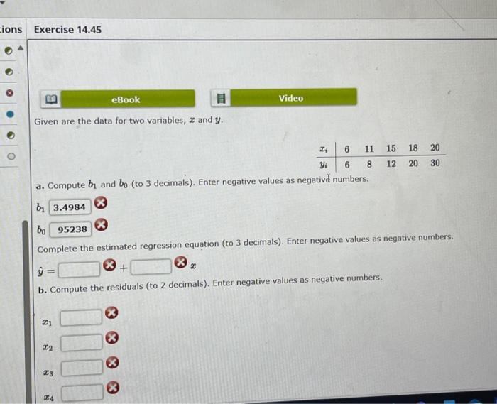 Given are the data for two variables, x and y. a. | Chegg.com