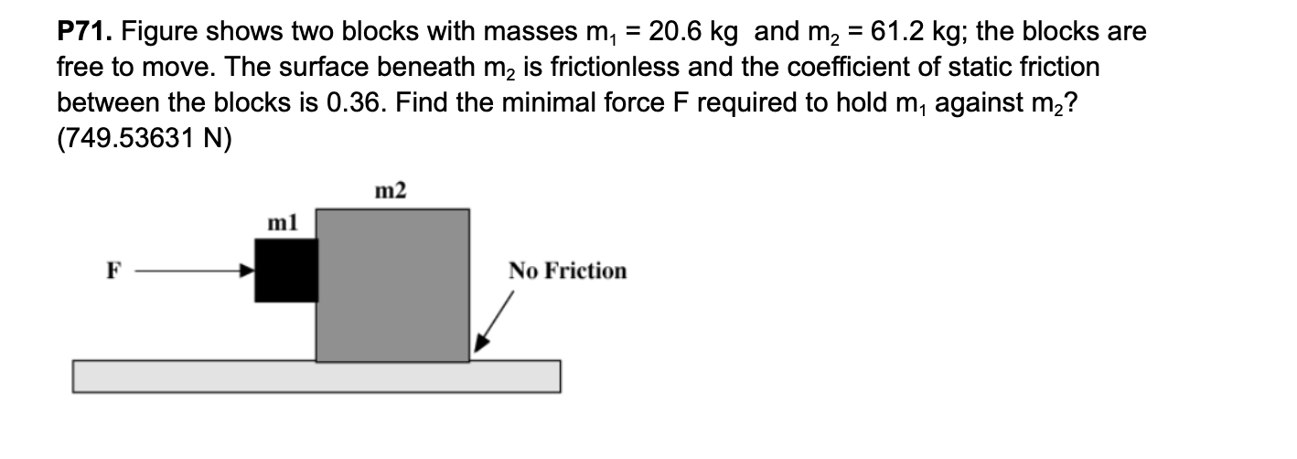 Solved P71. Figure shows two blocks with masses m1=20.6kg | Chegg.com Solved P71. Figure shows two blocks with masses m1=20.6kg | Chegg.com