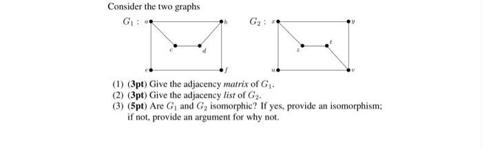 Solved Consider the two graphs G: G2 : (1) (3pt) Give the | Chegg.com