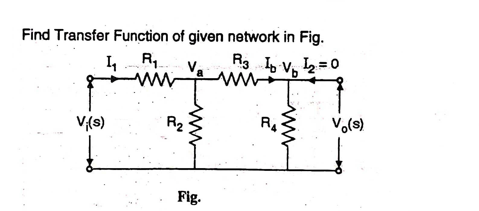 Solved Find Transfer Function of given network in Fig. | Chegg.com