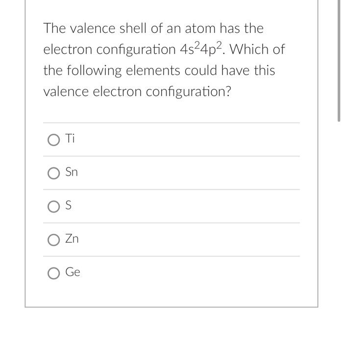 Solved The valence shell of an atom has the electron | Chegg.com