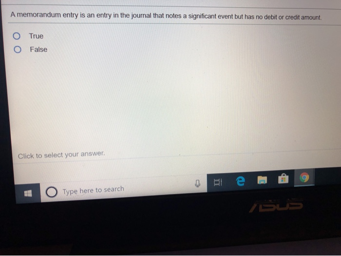 Solved A memorandum entry is an entry in the journal that | Chegg.com