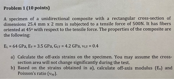Solved Problem 1 (10 points) A specimen of a unidirectional | Chegg.com