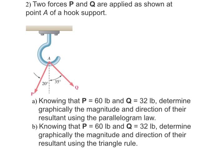Solved 2) Two forces P and Q are applied as shown at point A | Chegg.com