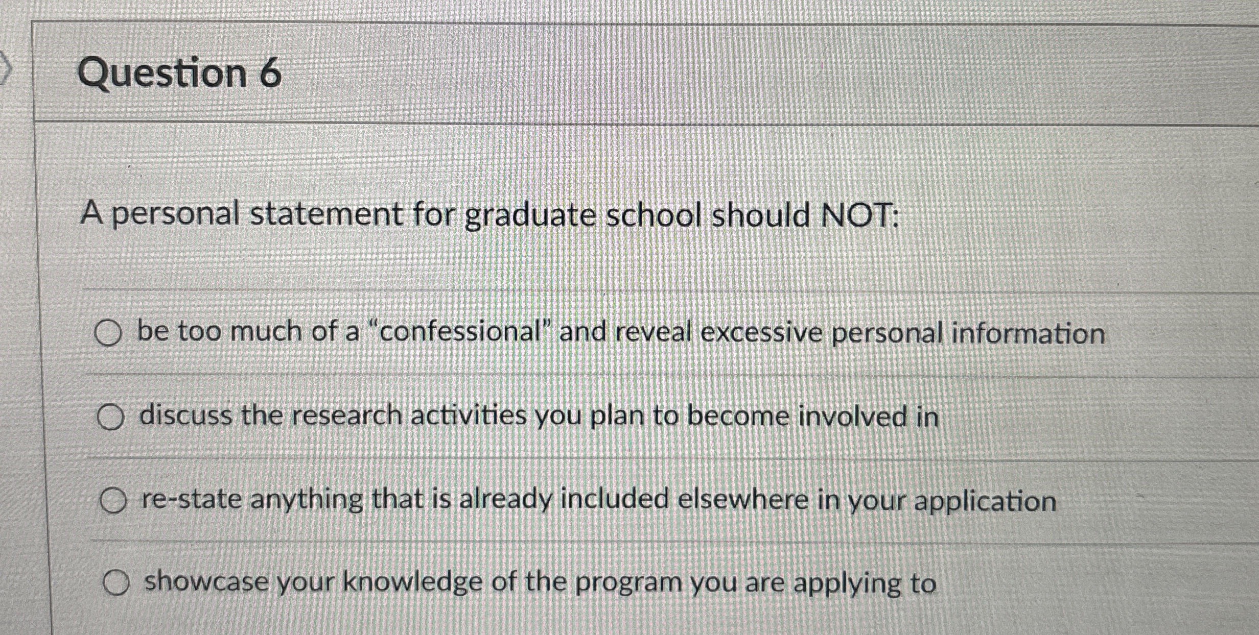 Solved Question 6A personal statement for graduate school | Chegg.com