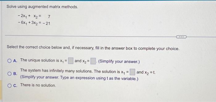 Solved Solve using augmented matrix methods. | Chegg.com