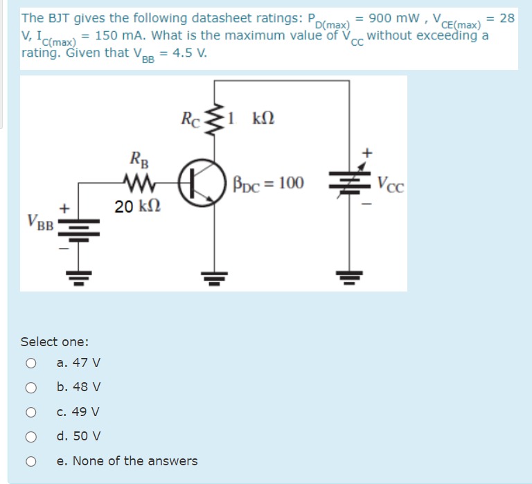 Solved The BJT gives the following datasheet ratings: | Chegg.com