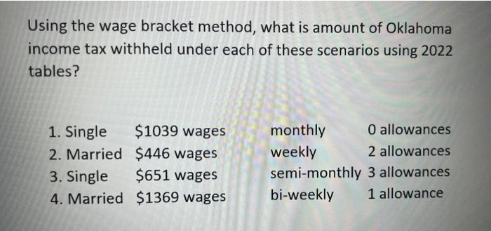 Solved Using the wage bracket method, what is amount of | Chegg.com
