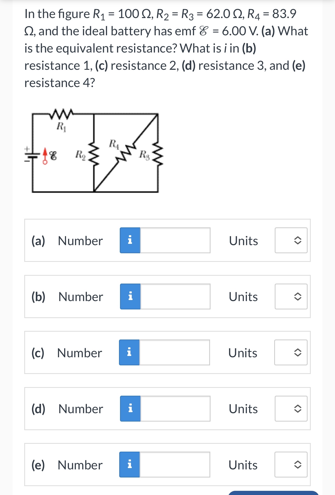 Solved In the figure R1=100Ω,R2=R3=62.0Ω,R4=83.9 Ω, ﻿and the | Chegg.com