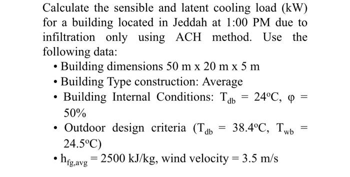 Solved Calculate the sensible and latent cooling load (kW) | Chegg.com