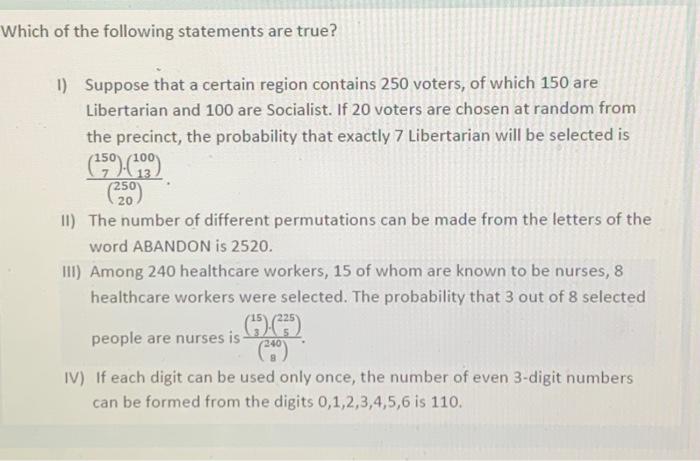 Which of the following statements are true? 1) | Chegg.com