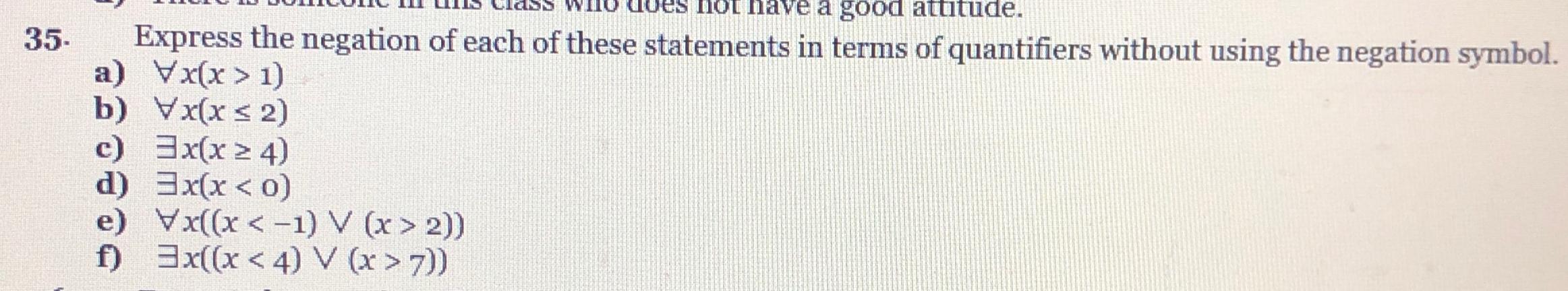 Solved Express The Negation Of Each Of These Statements In