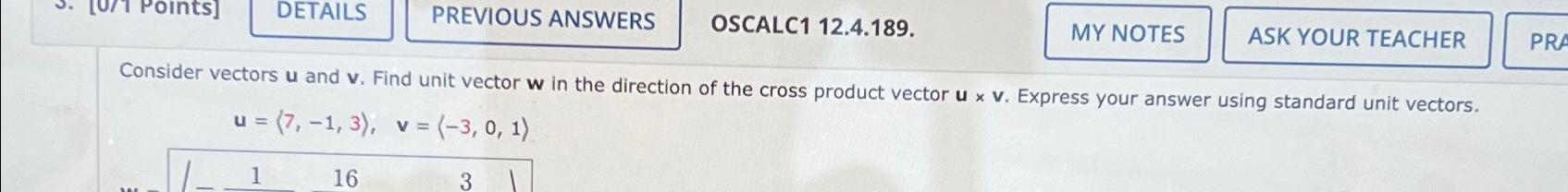 Solved Consider vectors u ﻿and v. ﻿Find unit vector w ﻿in | Chegg.com