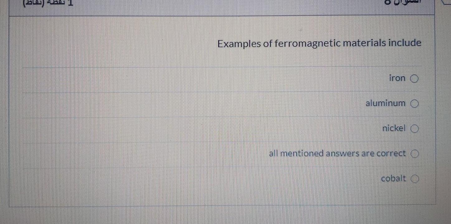 Solved tha Examples of ferromagnetic materials include iron | Chegg.com