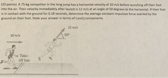 Solved (20 points) A 75-kg competitor in the long jump has a | Chegg.com