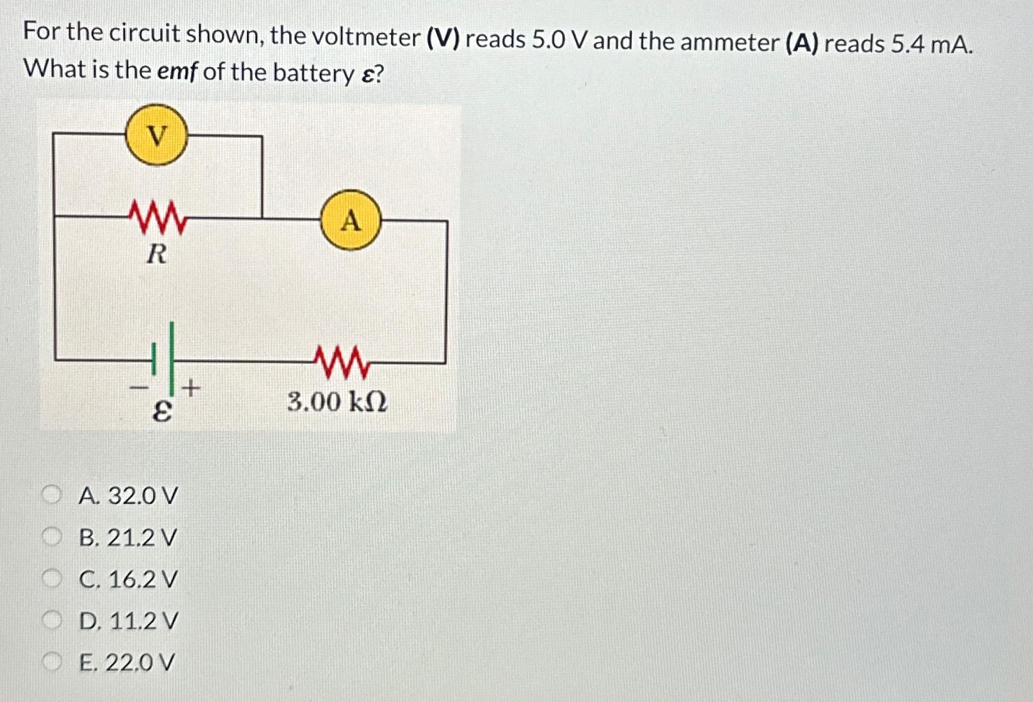 Solved For the circuit shown, the voltmeter (V) ﻿reads 5.0V | Chegg.com