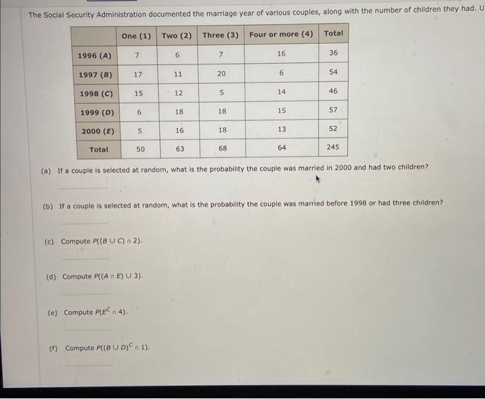 Solved (a) If a couple is selected at random, what is the | Chegg.com