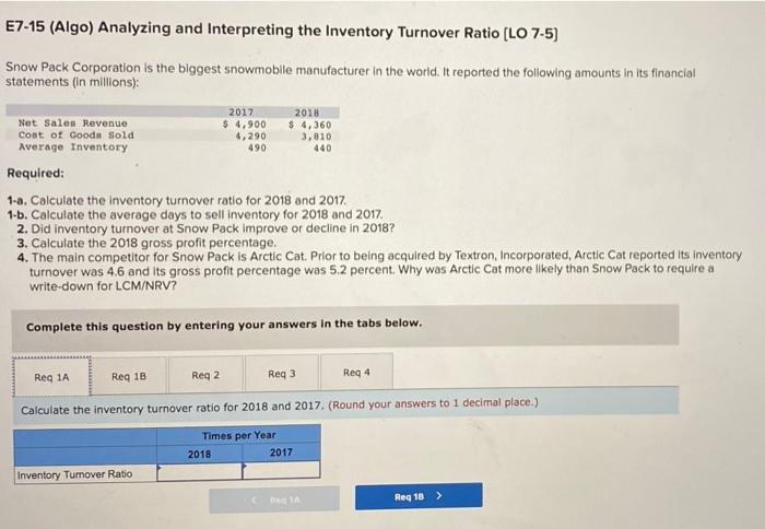 Solved E7-15 (Algo) Analyzing and Interpreting the Inventory | Chegg.com