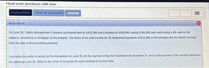 Solved Fixed asset purchases with note Instructions Chart of | Chegg.com