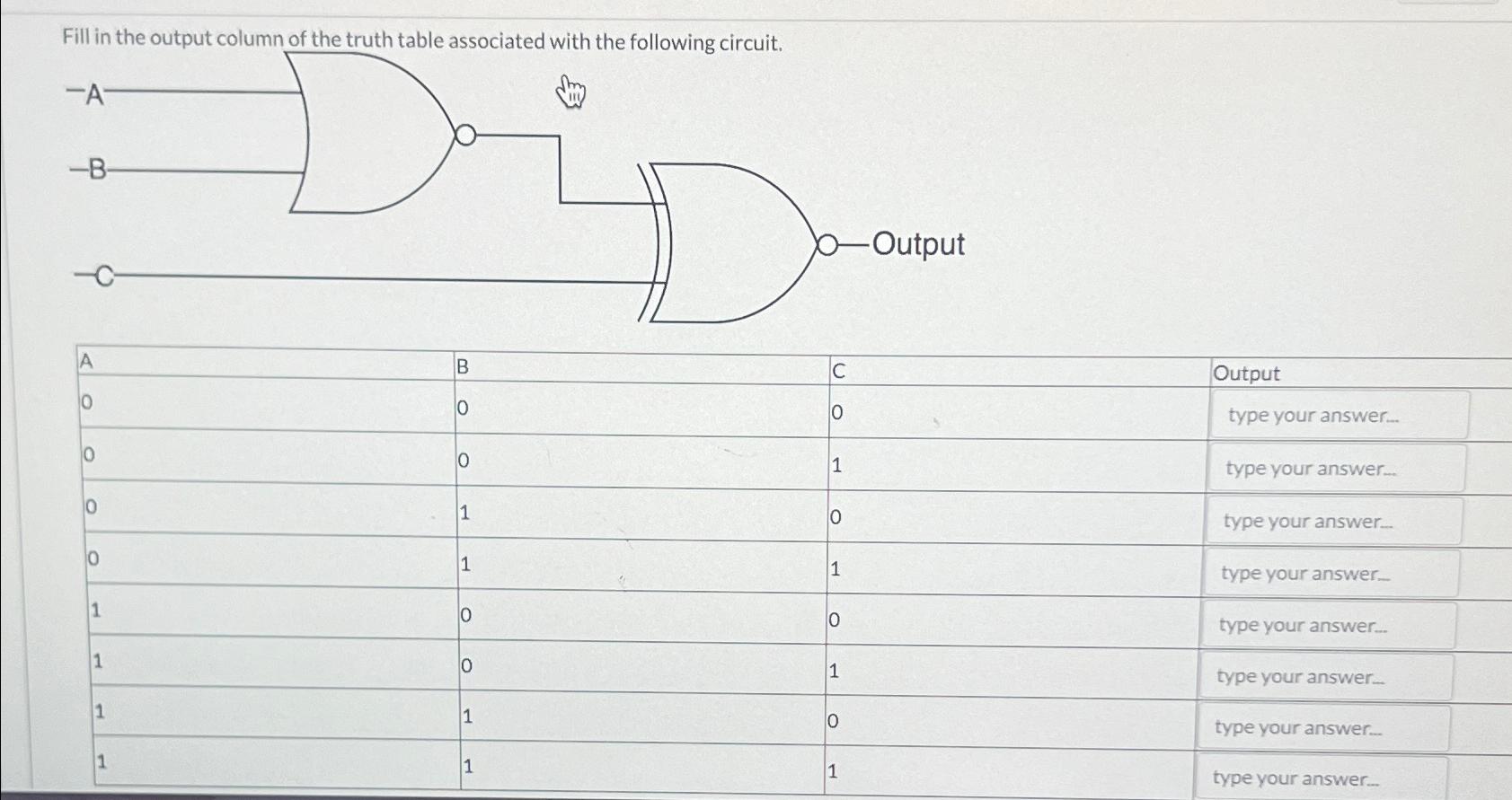 Solved Fill in the output column of the truth table | Chegg.com