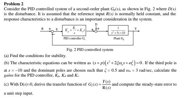 Solved Problem 2 Consider the PID controlled system of a | Chegg.com