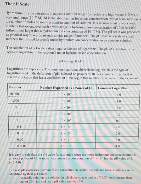 Solved The pH Scale Hydronium ion concentrations in aqueous | Chegg.com