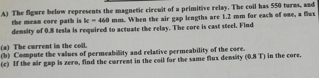 Solved A) The figure below represents the magnetic circuit | Chegg.com