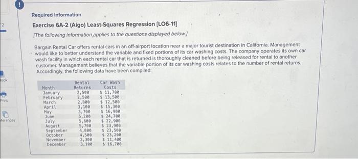 Solved Required information Exercise 6A-2 (Algo) | Chegg.com
