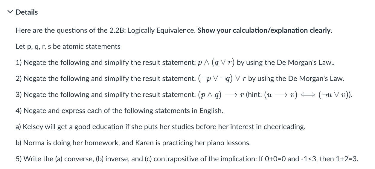 Solved DetailsHere are the questions of ﻿the 2.2B: Logically | Chegg.com
