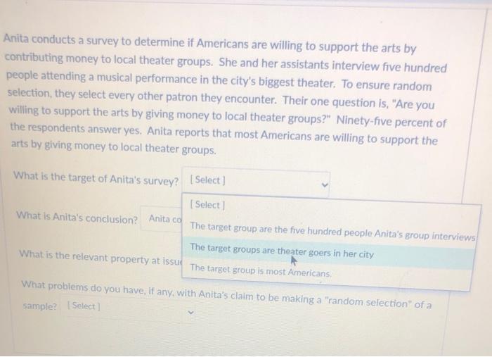 Solved Anita conducts a survey to determine if Americans are | Chegg.com