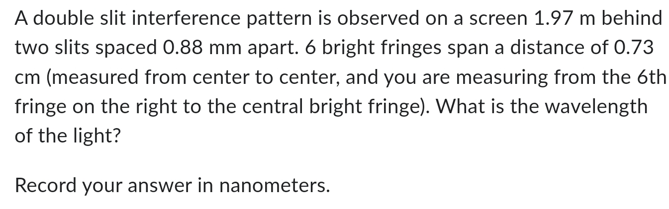 Solved A double slit interference pattern is observed on a | Chegg.com
