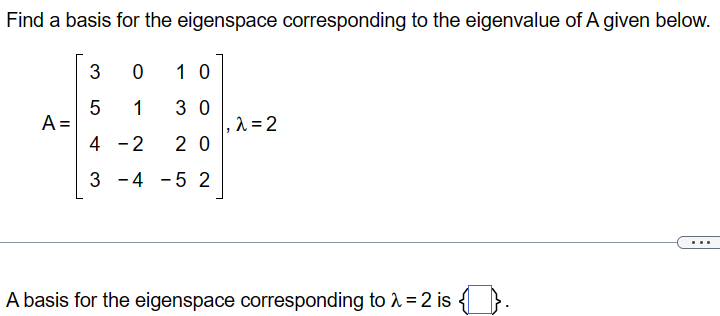 Solved Find a basis for the eigenspace corresponding to the | Chegg.com