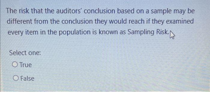 Solved The risk that the auditors' conclusion based on a | Chegg.com
