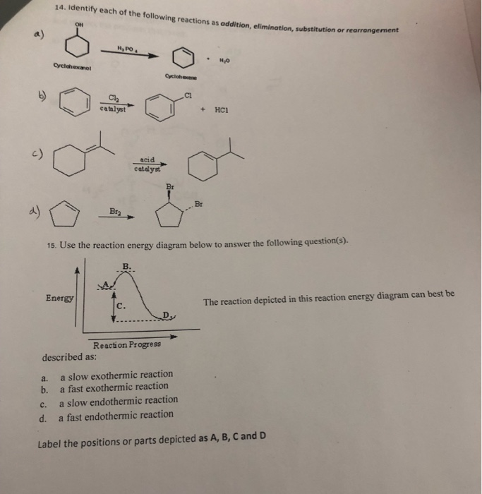 Solved 14. Identity each of the following reactions as | Chegg.com