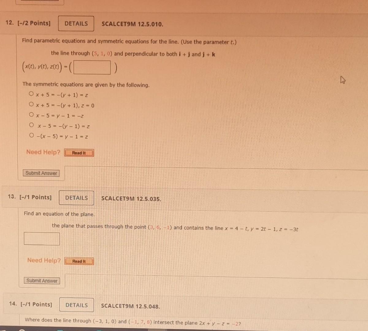 Solved Find Parametric Equations And Symmetric Equations For