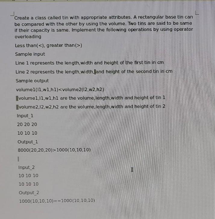 Solved Create a class called tin with appropriate | Chegg.com