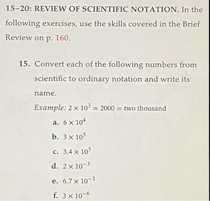 Solved 15-20: REVIEW OF SCIENTIFIC NOTATION. In the | Chegg.com